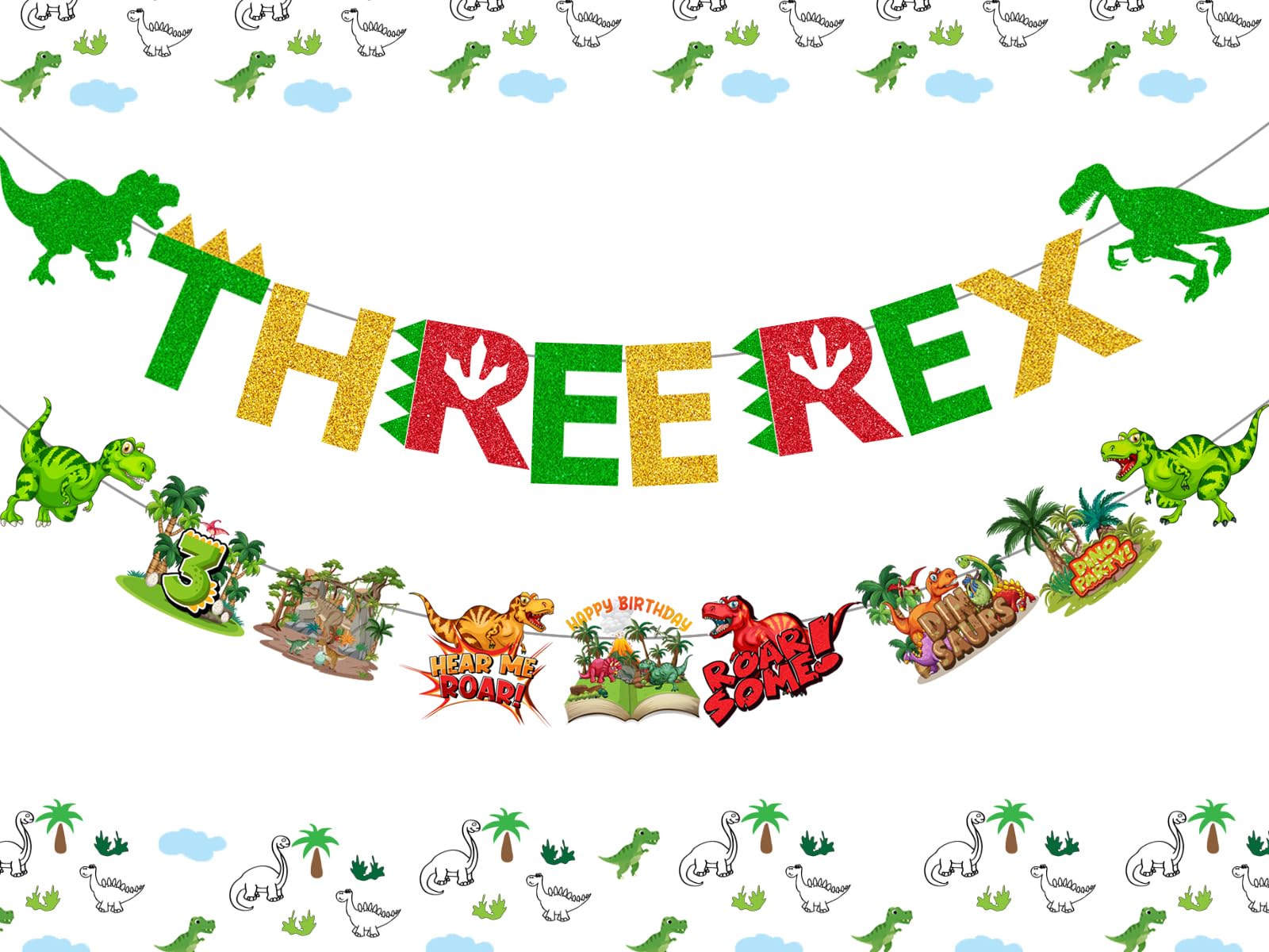 Amazon.com: Plorbach Three Rex Birthday Party Decorations-Colorful ...