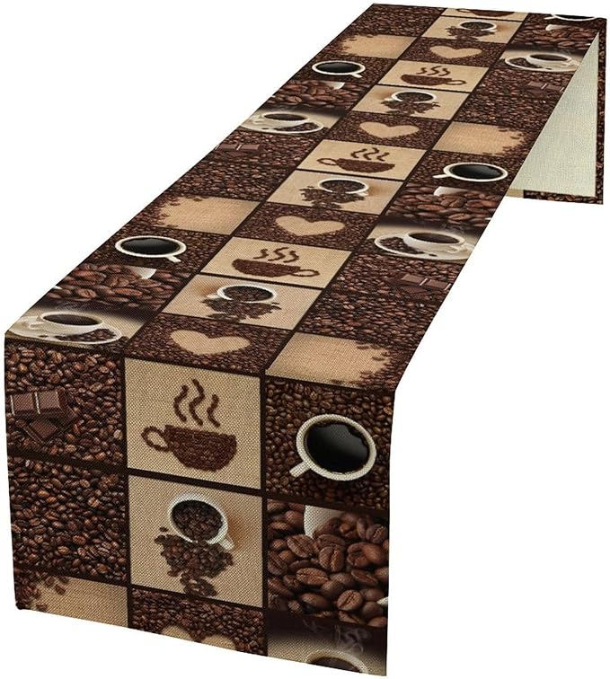 Amazon.com: Llylumty Coffee Print Table Runner Non-Slip Rectangle ...
