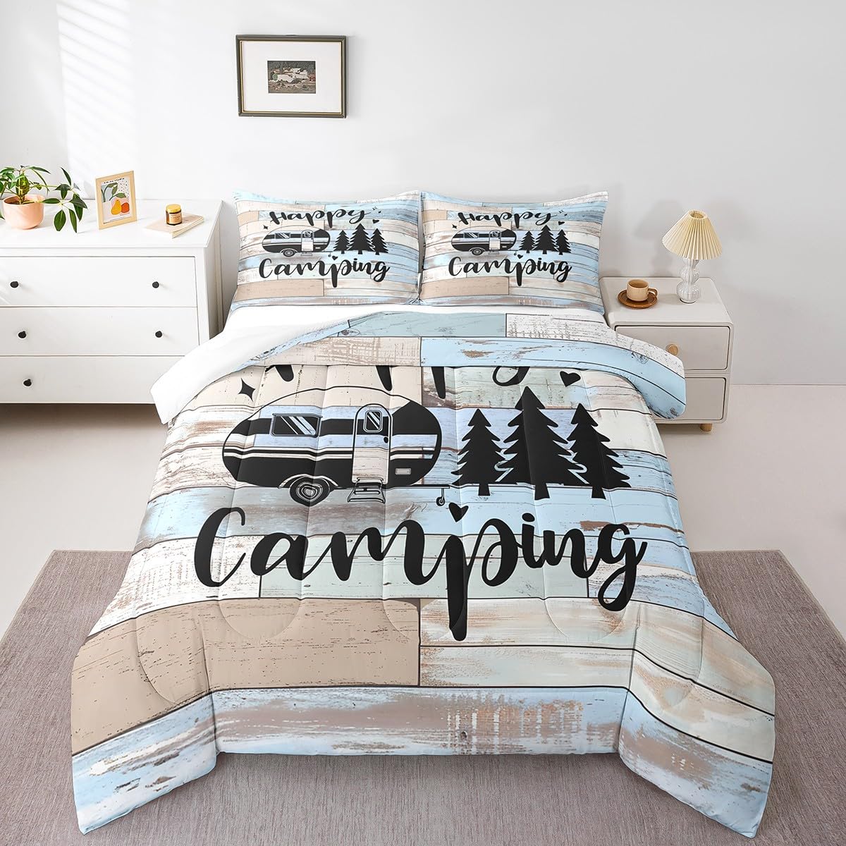 Amazon.com: RV Camper Bedding Set Queen Size Happy Camping Outdoor ...