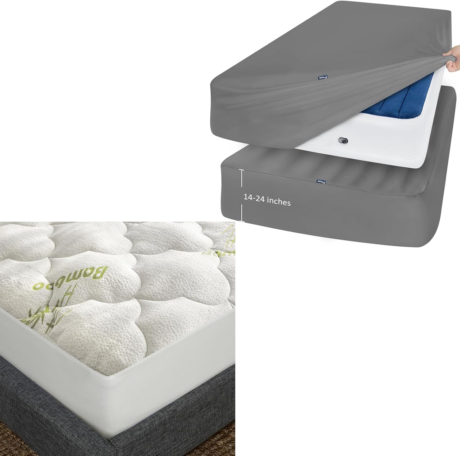 Amazon.com: Extra Deep Pocket Queen Fitted Sheets & Mattress Pad Cover ...