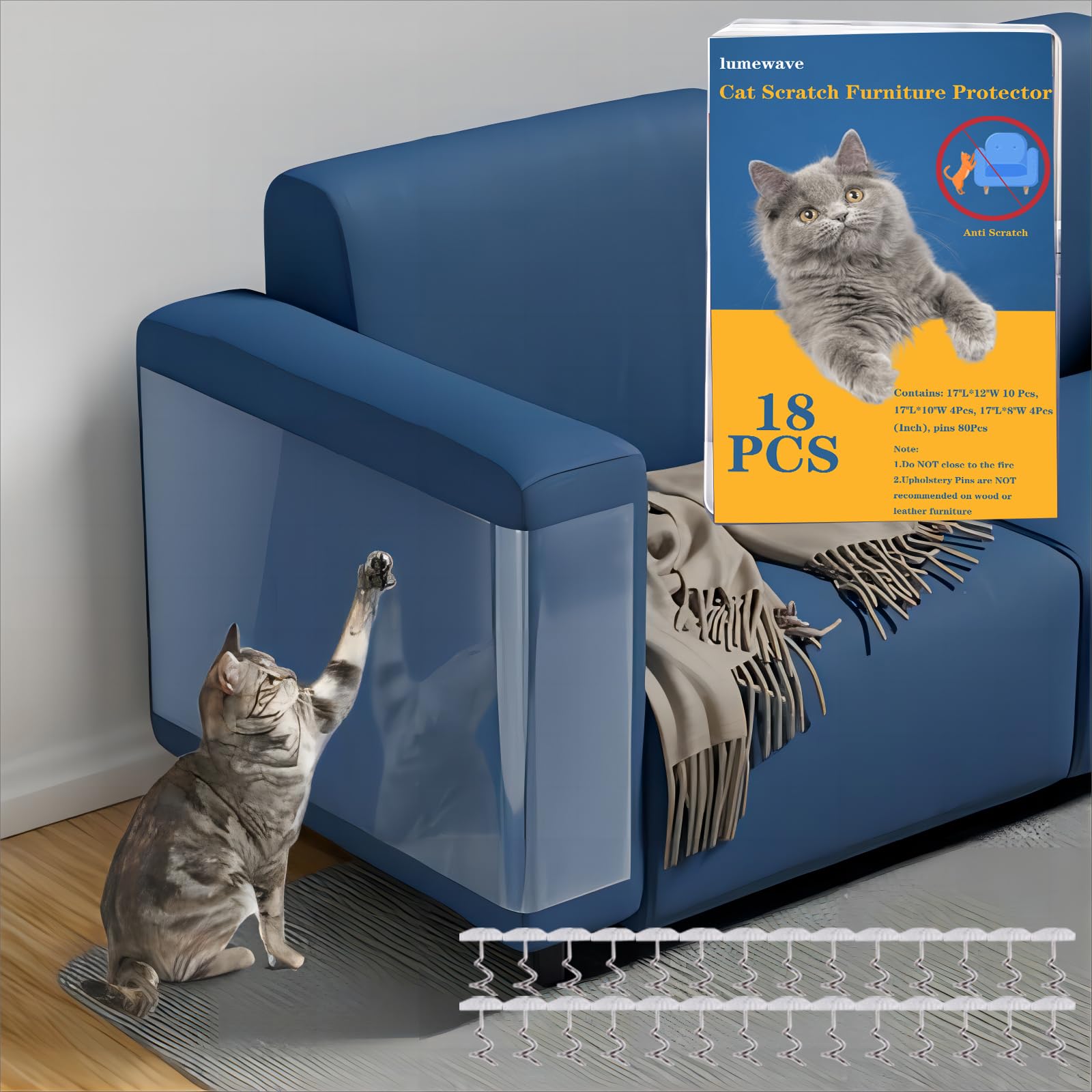 Anti Cat Scratch Protector,Lumewave 17*12" 18Pcs Cat Couch Protector ...
