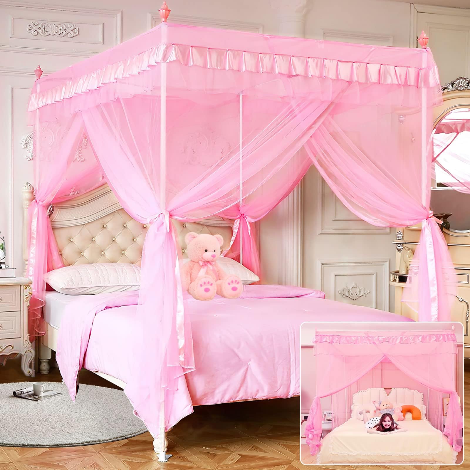Amazon.com: Twin Bed Canopy with Lights, Bed Canopy for Girls Princess ...