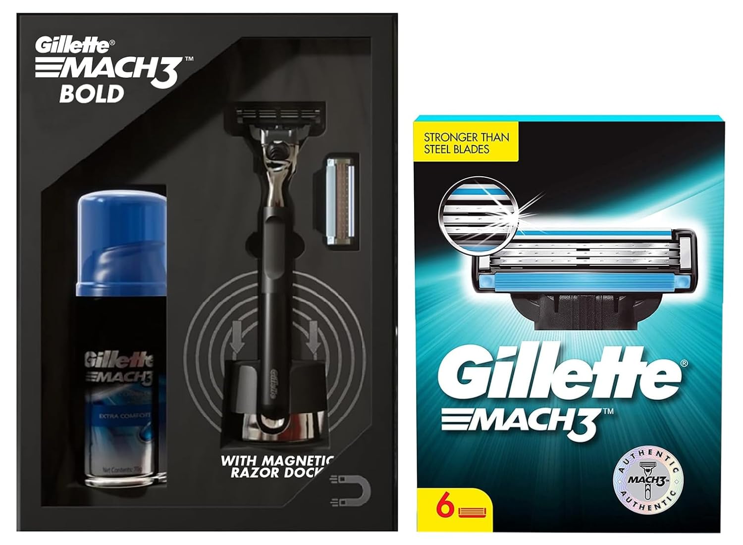 Buy Gillette Mach3 Bold Gift Pack (Heavy, black, stylish Bold razor + 1 ...