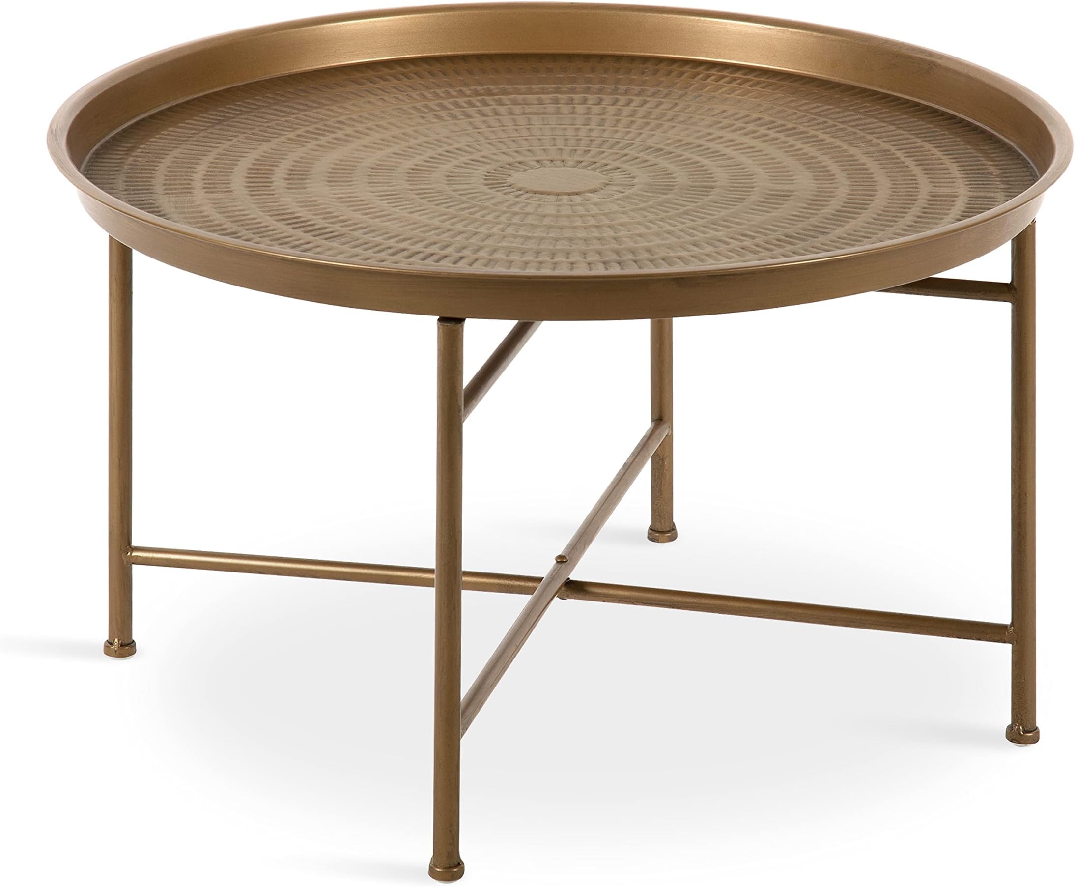 Amazon.com: HOMCOM 24" Round Coffee Table with Hammered Tray Top ...