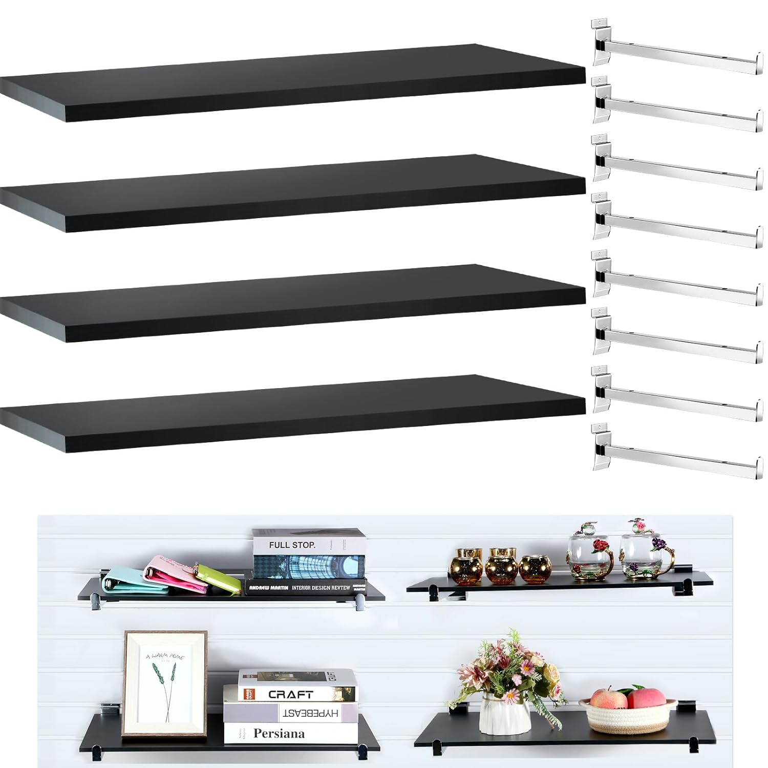 Amazon.com: Wenqik 4 Set Black Slatwall Shelves with Metal Brackets Set ...