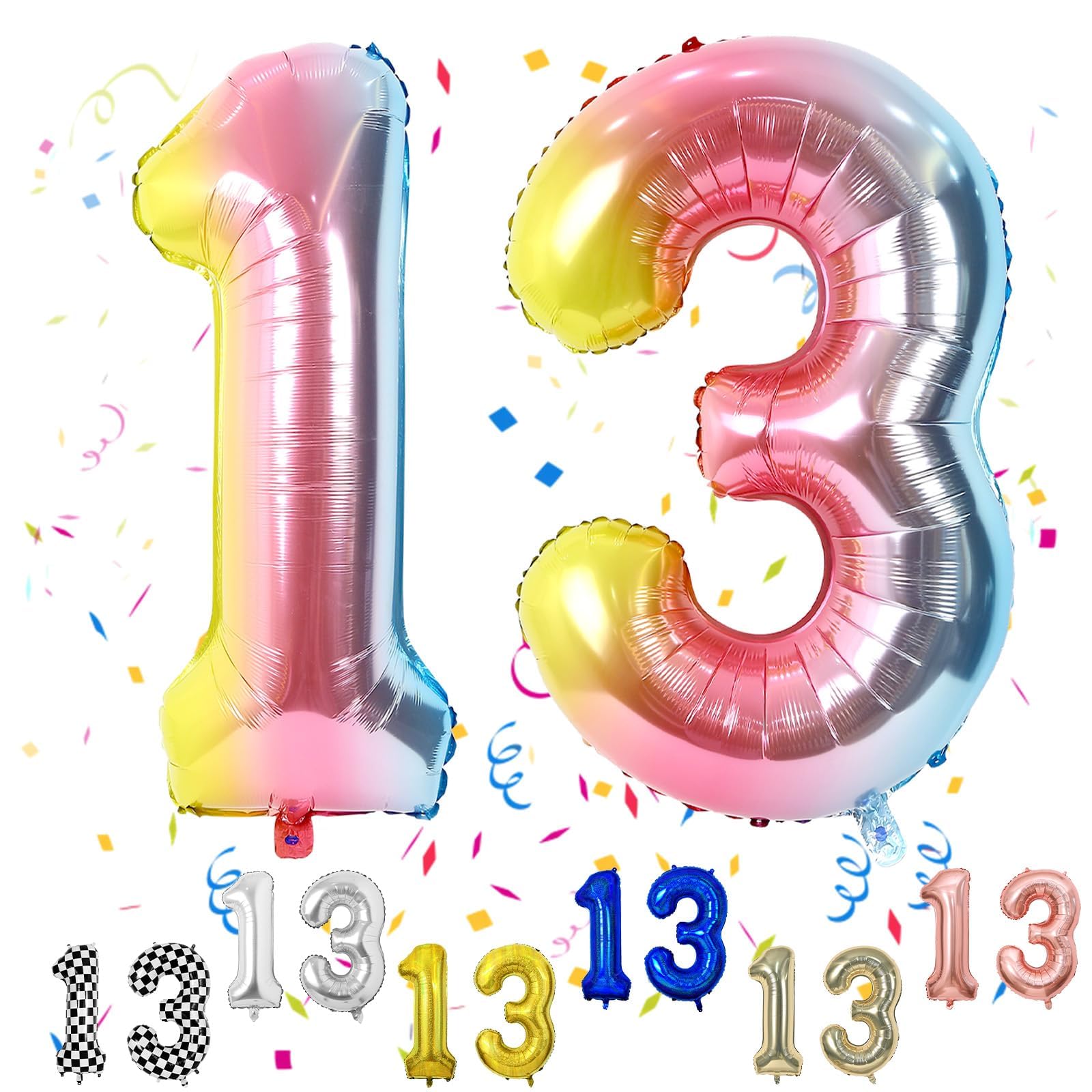 Amazon.com: Rainbow Number 13 Balloons, 13rd Birthday Balloon, 40inch ...