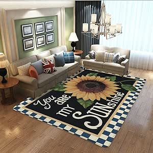 Amazon.com: ROZERA Sunflower Rug,Blue Plaid Sunflowers You are My ...