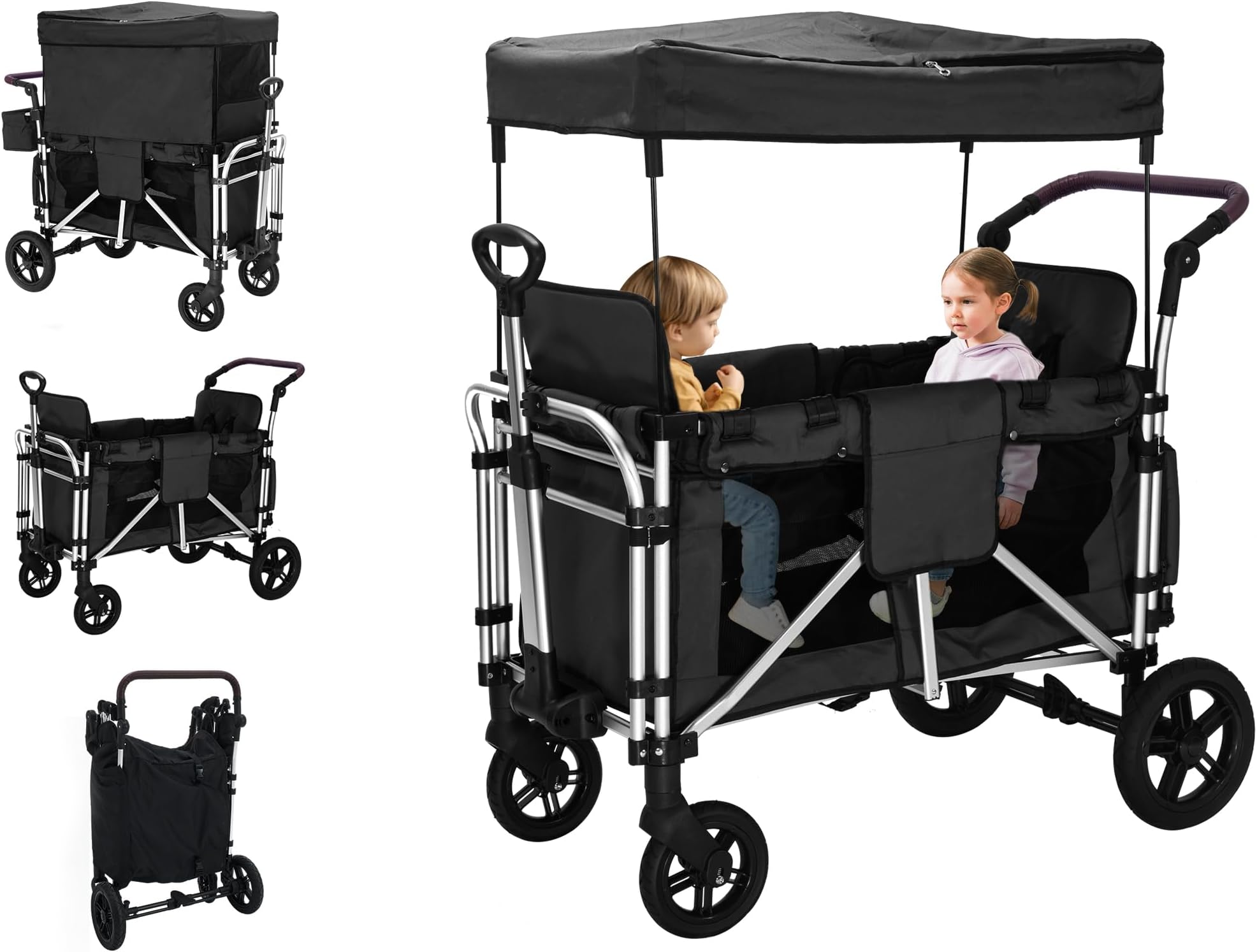 Amazon.com: Stroller Wagon for 2 Kids, Wagon Cart Featuring 2 High Seat with 5-Point Harnesses ...