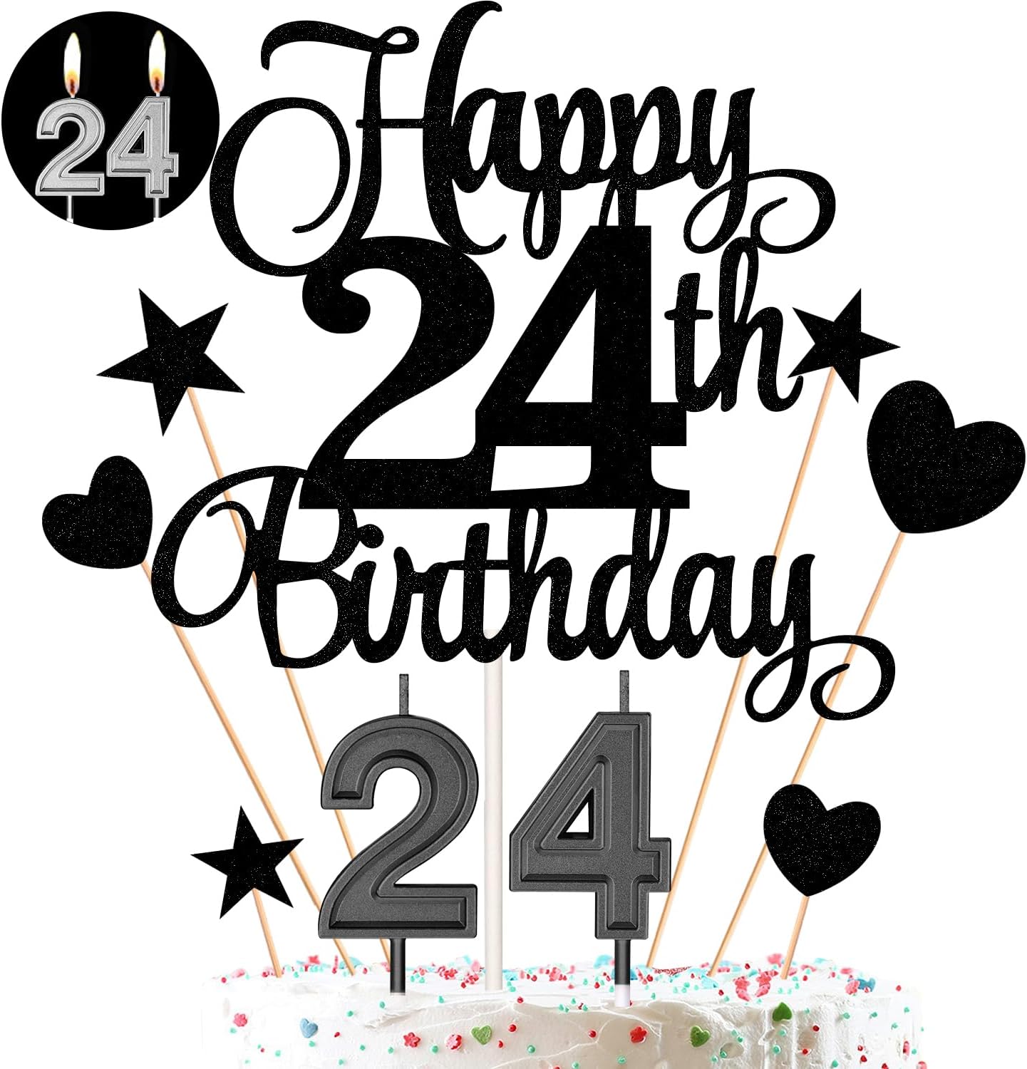 Amazon.com: 24th Birthday Cake Decorations Set Include 24th Birthday ...