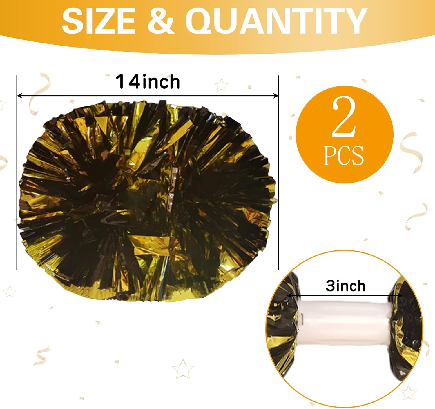 2Pack 14Inch Pom Poms Cheerleading with Baton Handle Cheering for Team ...