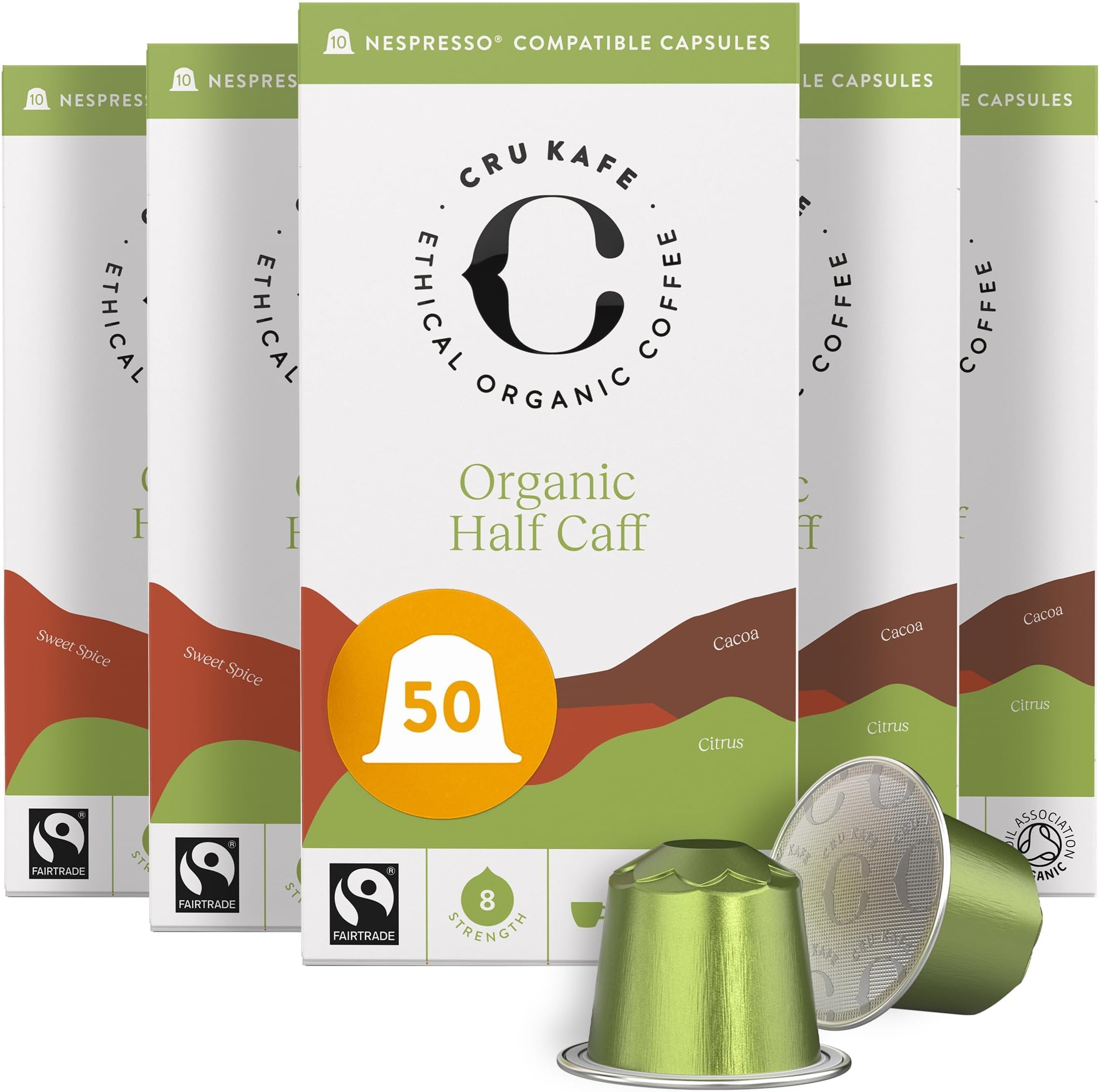 Amazon.com: Cru Kafe USDA Organic Half Caff Espresso Coffee Capsules (50 Pods) Fairtrade Coffee ...