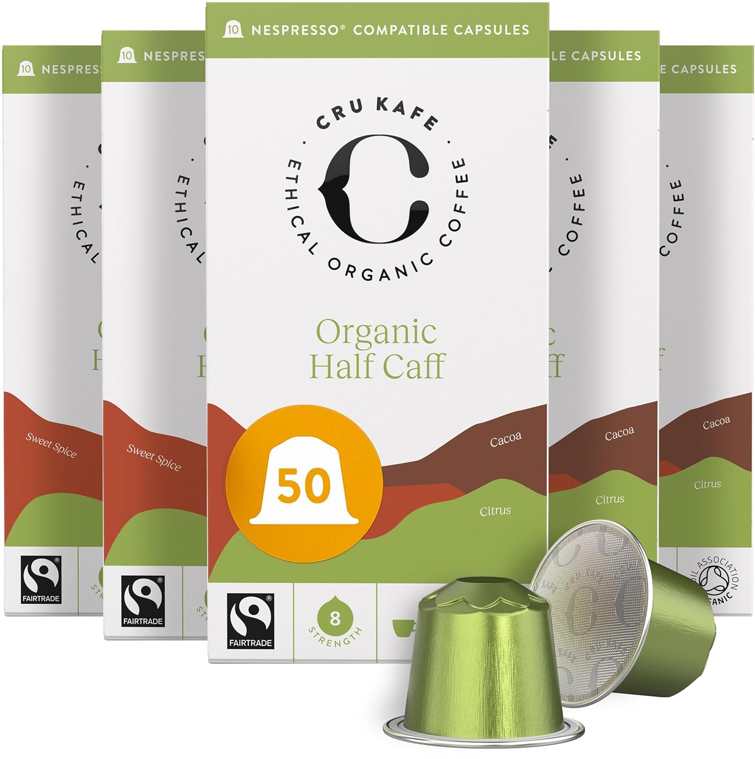 Amazon.com: Cru Kafe USDA Organic Half Caff Espresso Coffee Capsules (50 Pods) Fairtrade Coffee ...