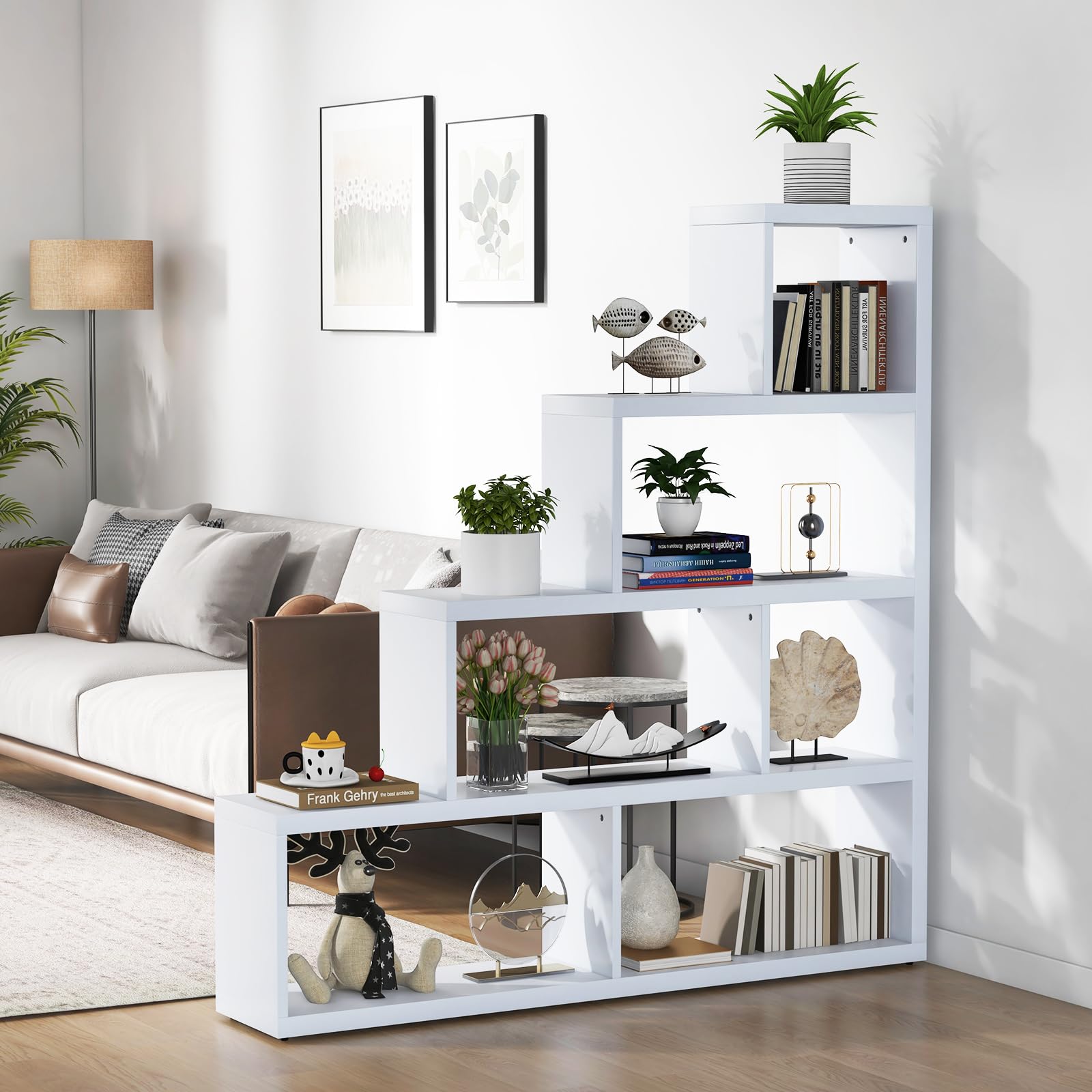 Amazon.com: SILKYDRY 6 Cubes Bookshelf, L Shaped Ladder Corner Open ...