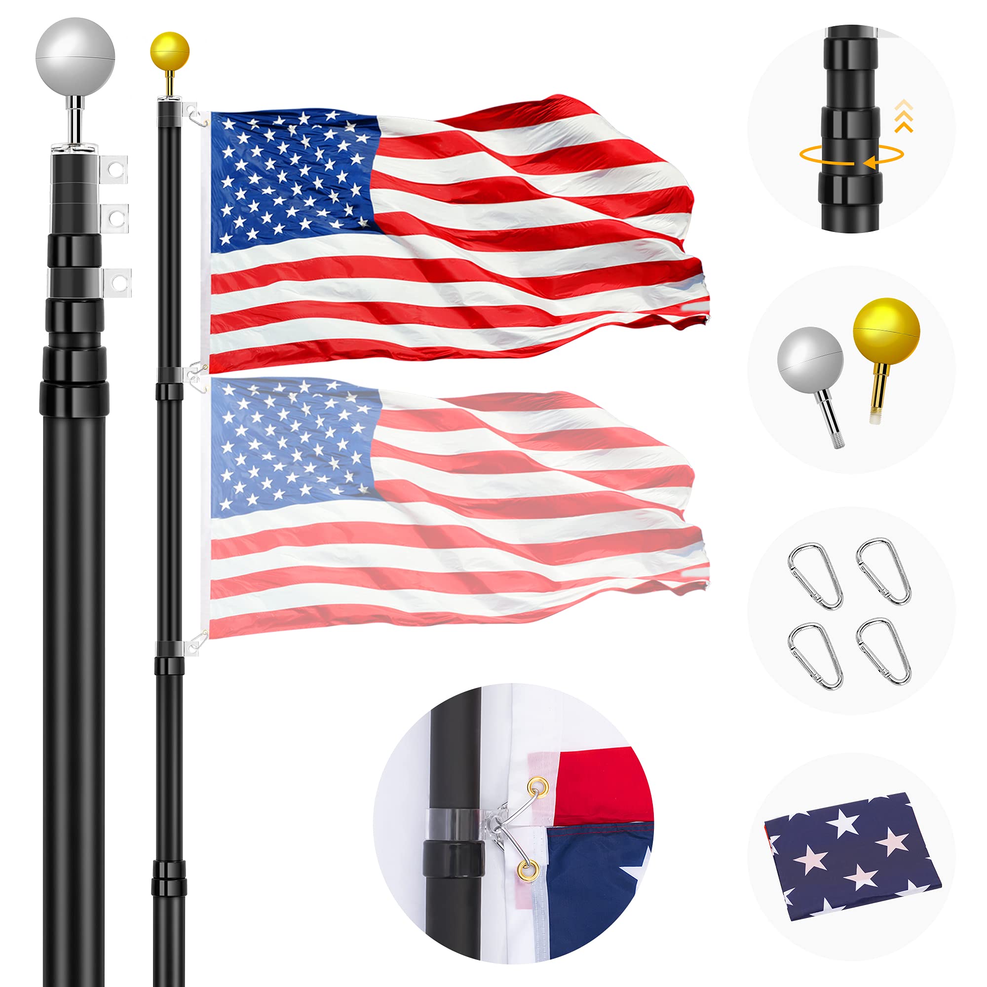Buy Panta 25FT Telescopic Pole Kit, Black Heavy Duty Aluminum ...