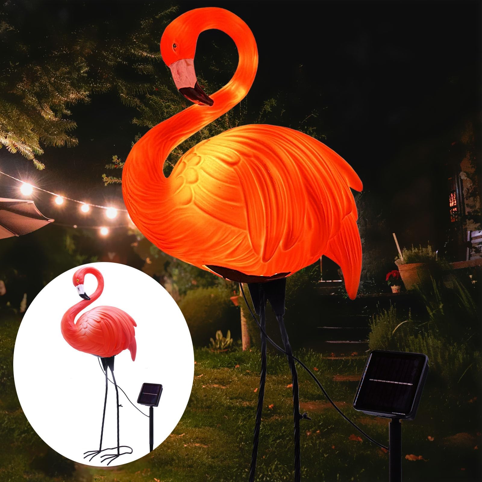 Amazon.com: HOOEN Flamingo Solar Lights Outdoor,Pink Large Flamingo ...