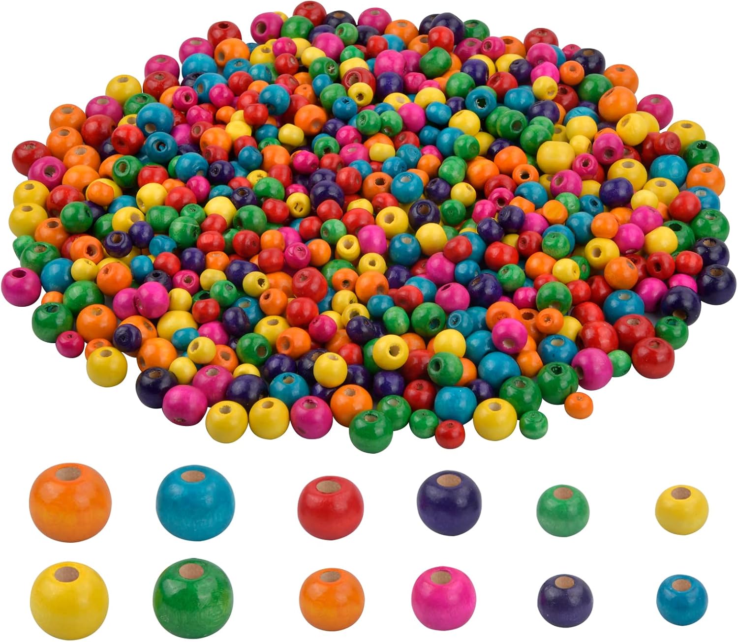 Tibapla 600 Pcs Colorful Wooden Beads, Assorted Color Round Wood Beads ...