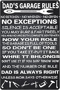 Amazon.com: Funny Dad's Garage Rules Metal Tin Sign Wall Décor Garage ...