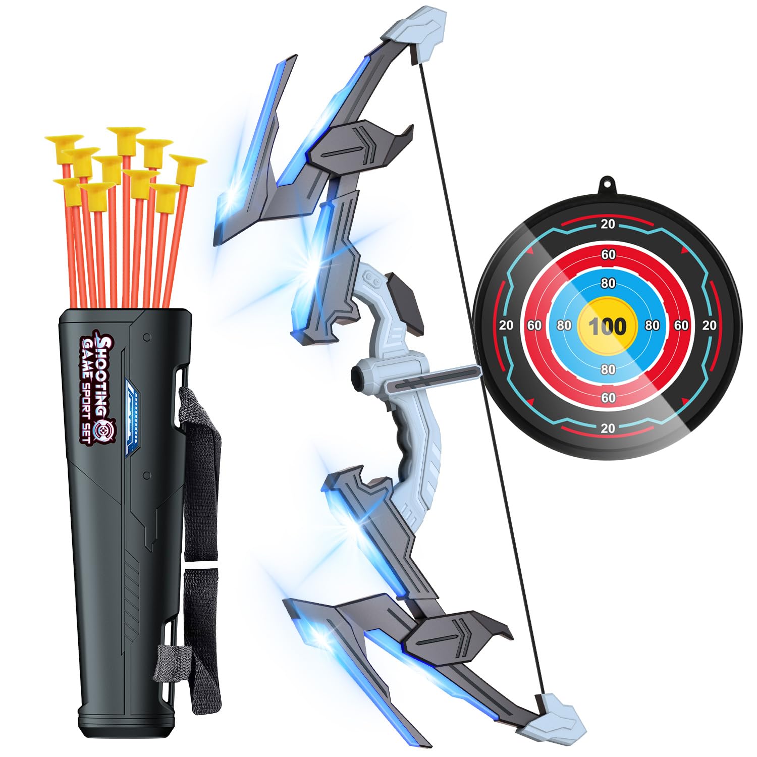 Bow and Arrow, Led Light Up Kids Bow and Arrow Set with 10 Suction Cup ...