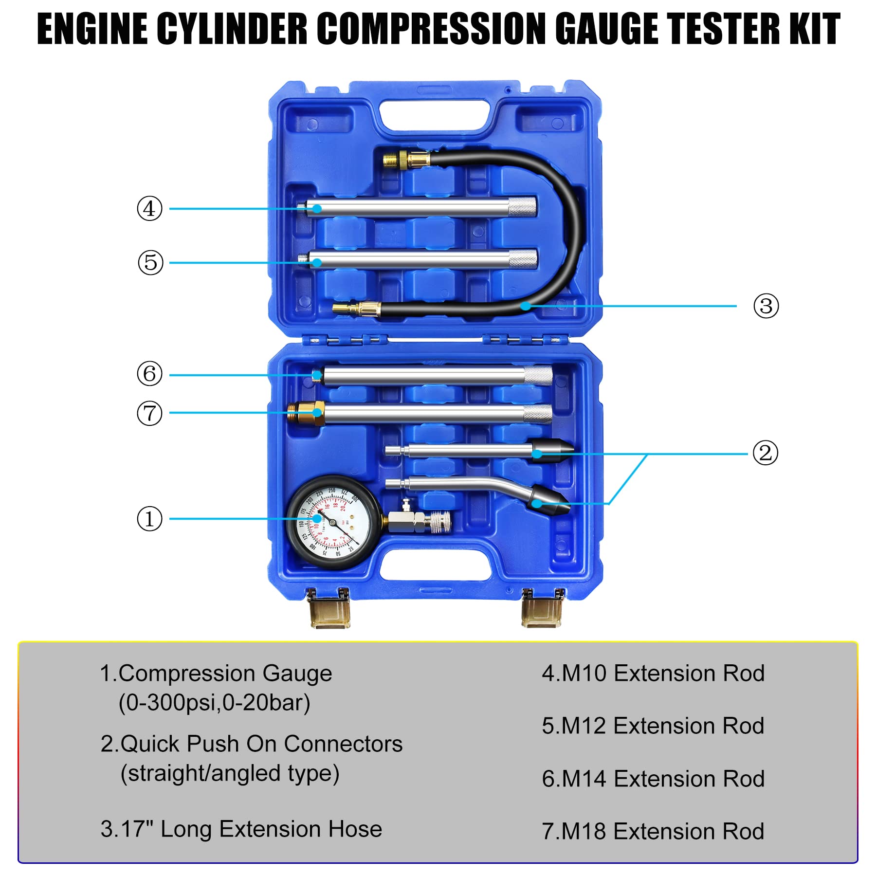 Snapklik.com : Cylinder Compression Tester, 8PCS Small Engine Pressure ...