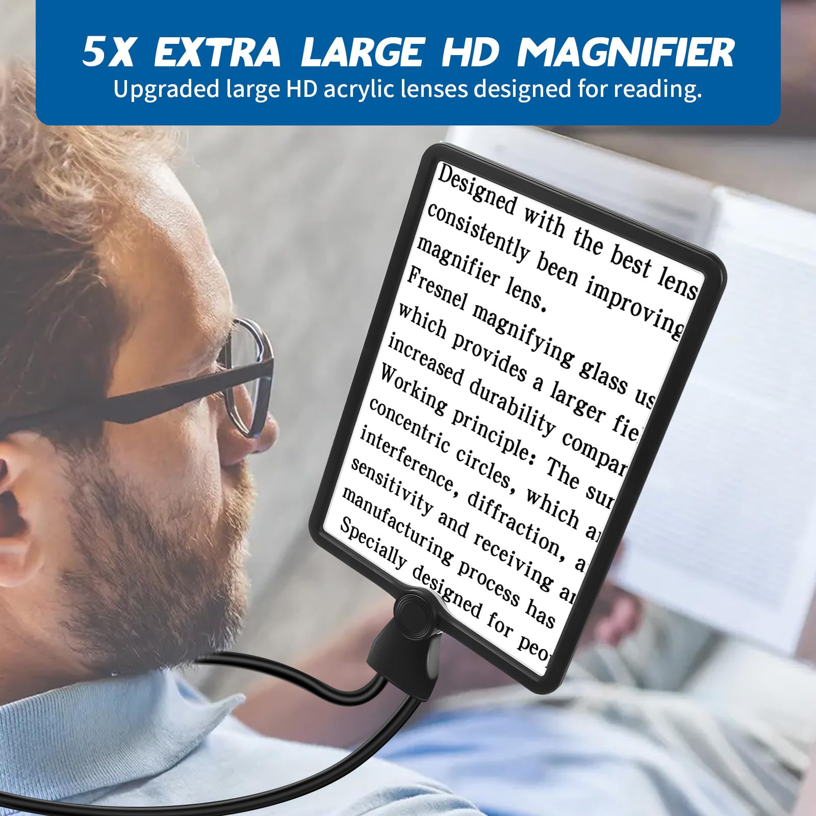 NZQXJXZ 5X Magnifying Glass with Light, Large Hands-Free Rechargeable ...