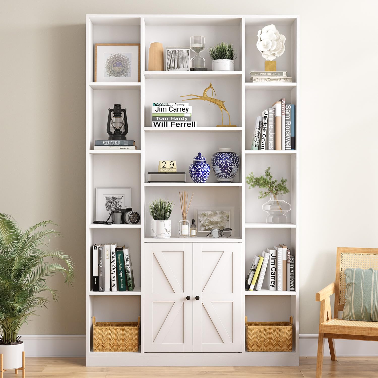 Amazon.com: oneinmil 74" Tall Bookshelf, 45" Wide Bookcase with Doors ...