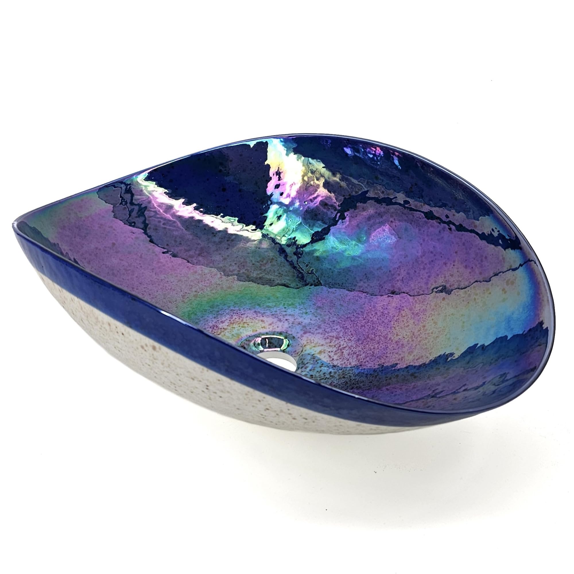 Ruvati 19-inch Art Glass Vessel Sink - Celestial Blue with Seashell ...