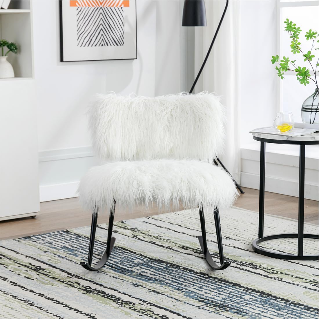 Amazon.com: HomJoones 25.2'' Wide Faux Fur Plush Nursery Rocking Chair ...