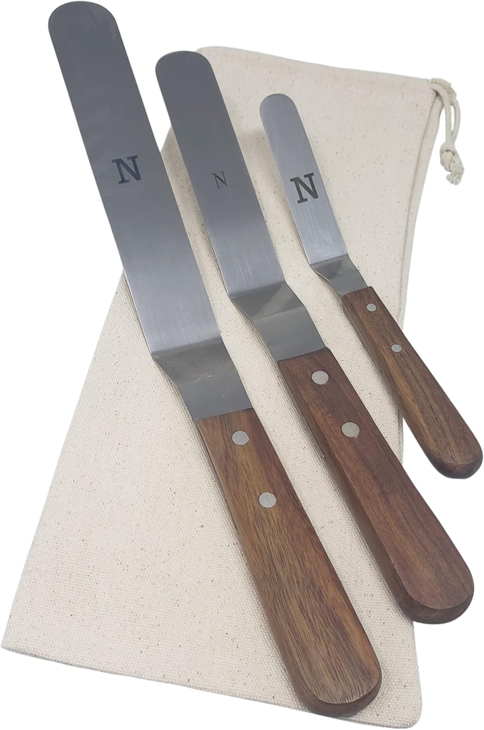 Amazon.com: Offset Stainless Steel Spatula Set with Wood Handles and ...