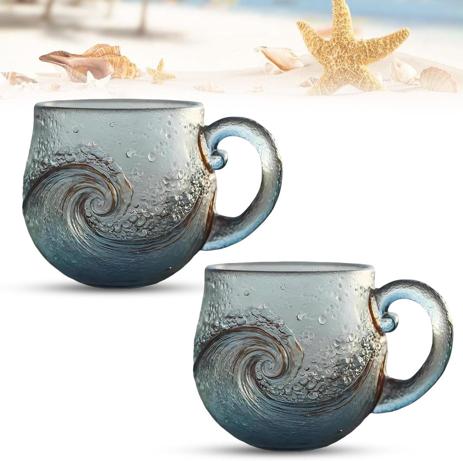 Amazon.com: Sea Glass Wave Mug, 12 oz Handblown Ocean Wave Glass Cup ...