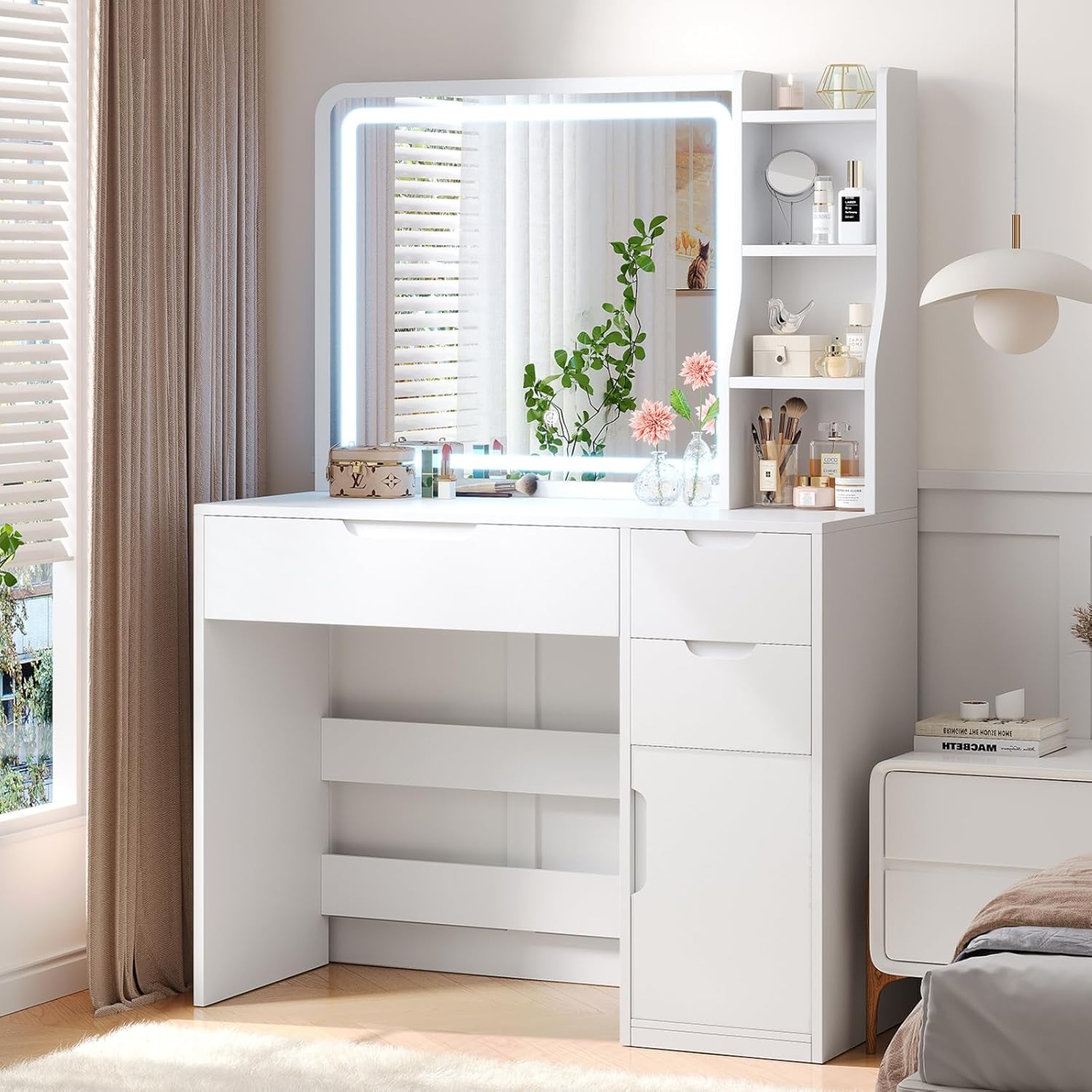 Brinlawb Coiffeuse avec Miroir LED Table de Maquillage avec 3 Tiroirs ...