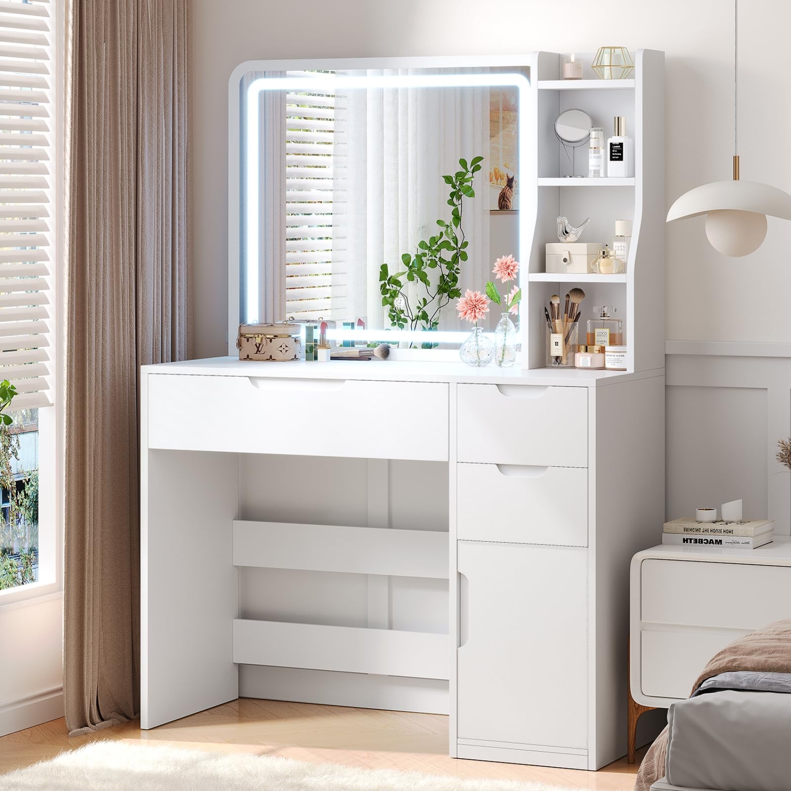 Brinlawb Coiffeuse avec Miroir LED Table de Maquillage avec 3 Tiroirs ...