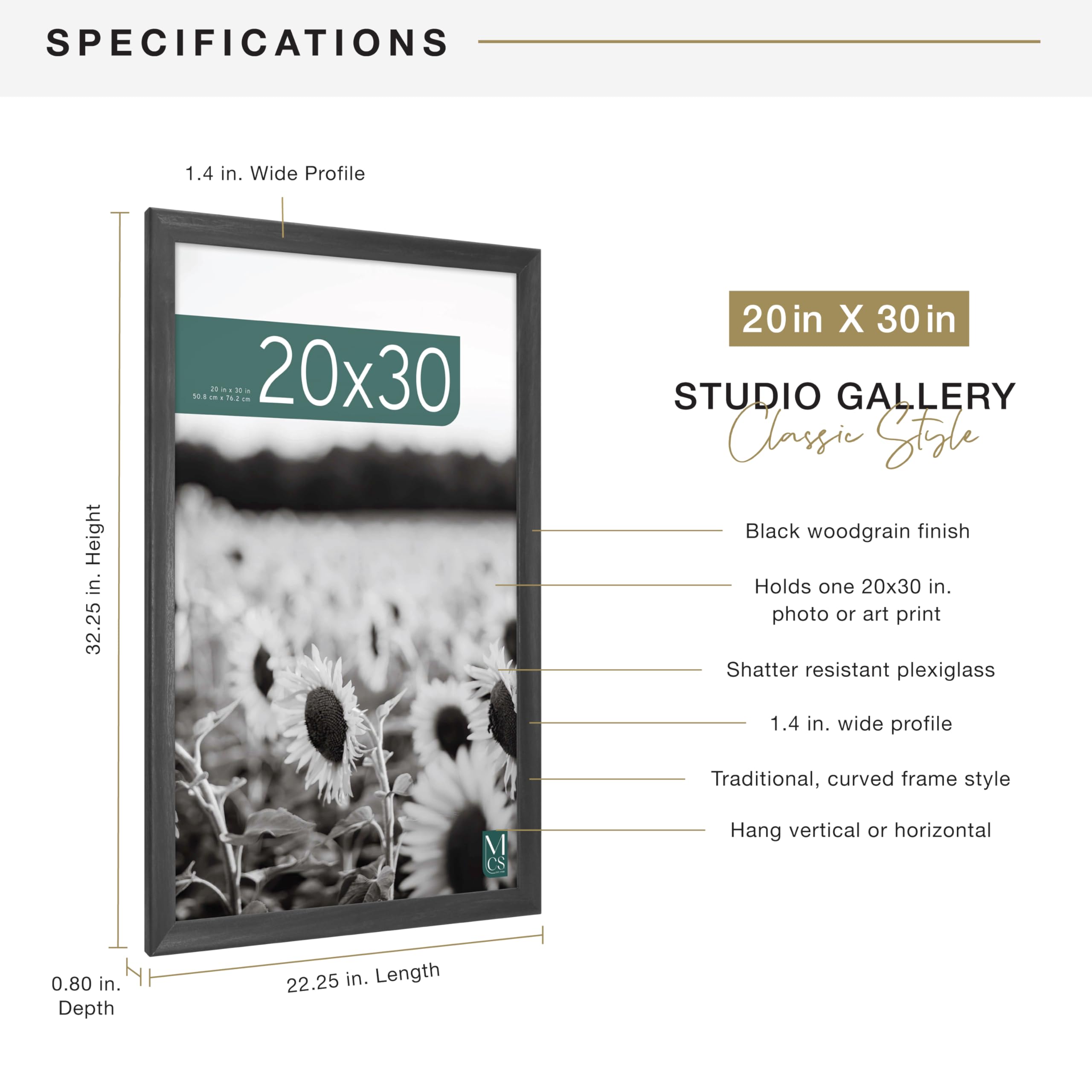 Snapklik.com : MCS Studio Gallery Classic 20x30 Poster Frame Black ...