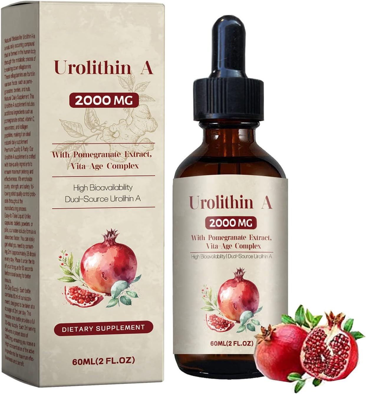 ( EXP 07/23/2027 ) Urolithin A 2000MG Liquid Drops with Pomegranate ...