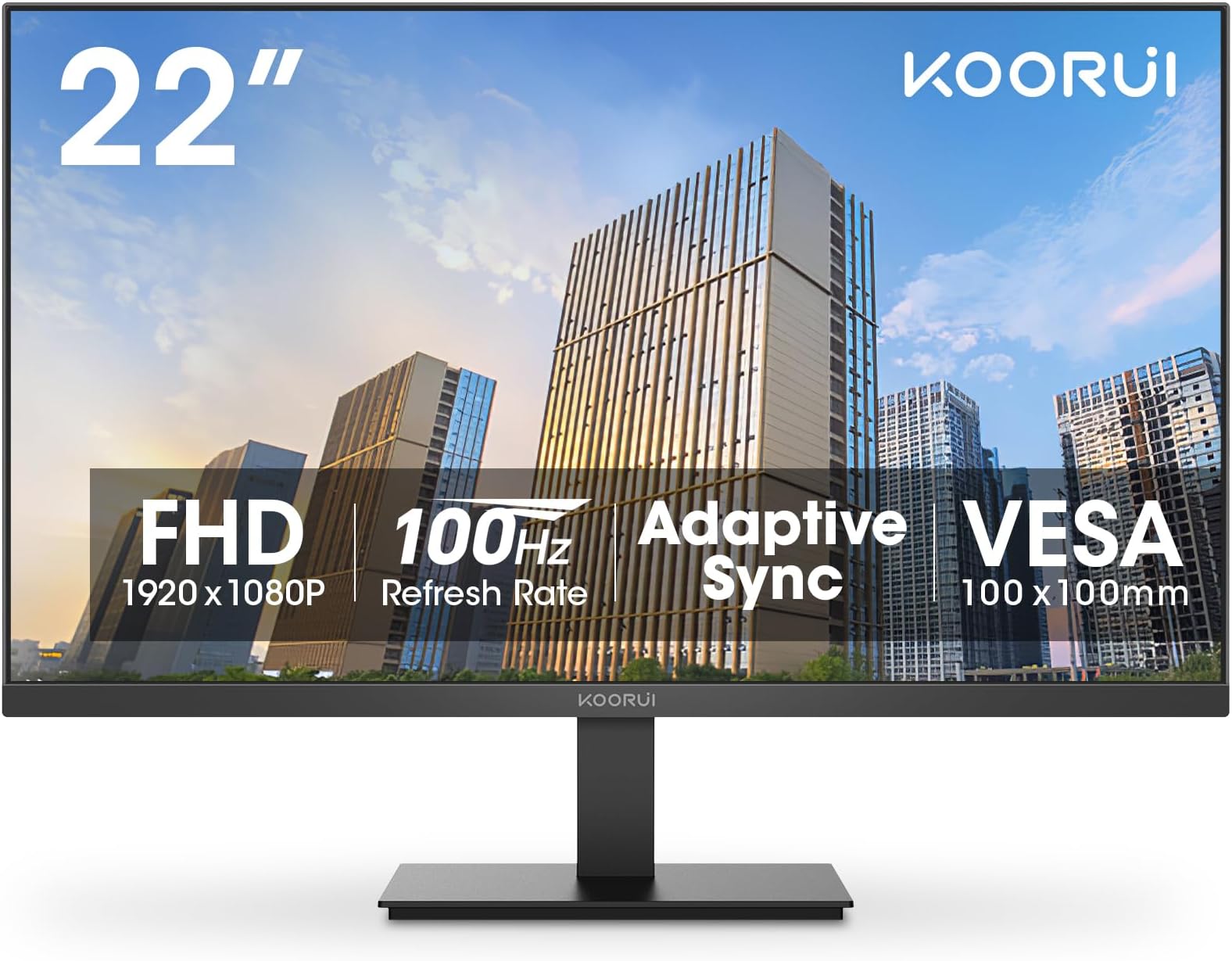 KOORUI 22 Inch Monitor, Computer Monitor FHD 1080P/Full HD 100HZ PC ...