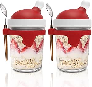 Amazon.com: SMARCH Overnight Oats Container with Lid and Spoon Set of 2,Overnight Oats Jars,10 ...