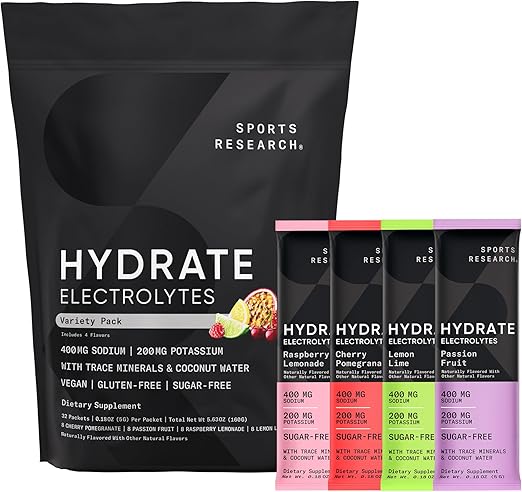 Amazon.com: Sports Research® Hydrate Electrolytes Powder Packets ...