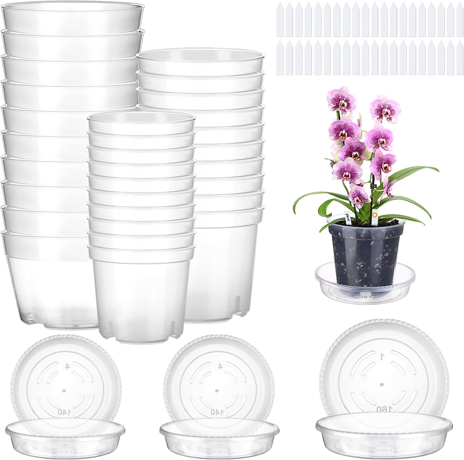 Amazon.com: 36 Pack 5/4/3.5 Inch Clear Nursery Pots Plastic Planters ...