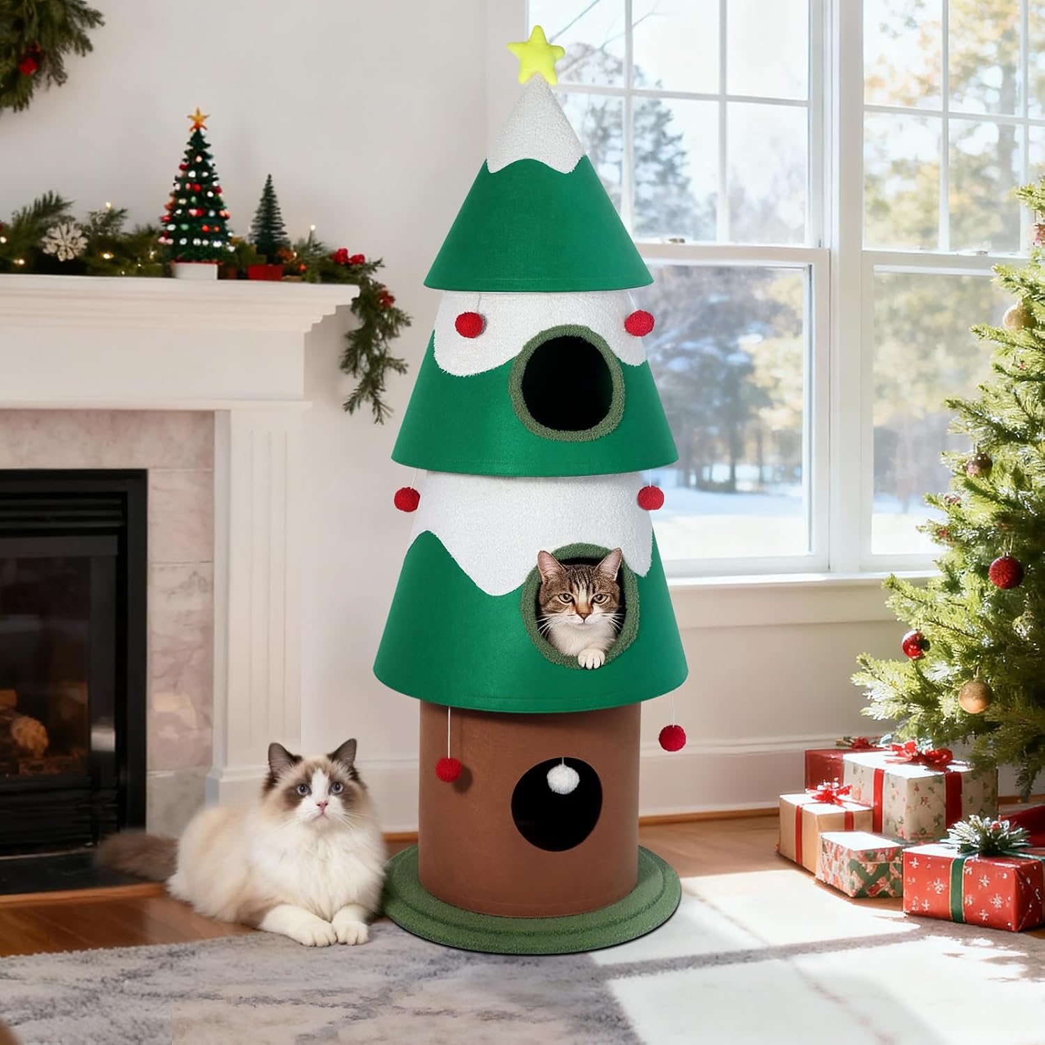 Amazon.com : 62 Inch Cat Christmas Tree, Cute Christmas Cat Tree Tower ...