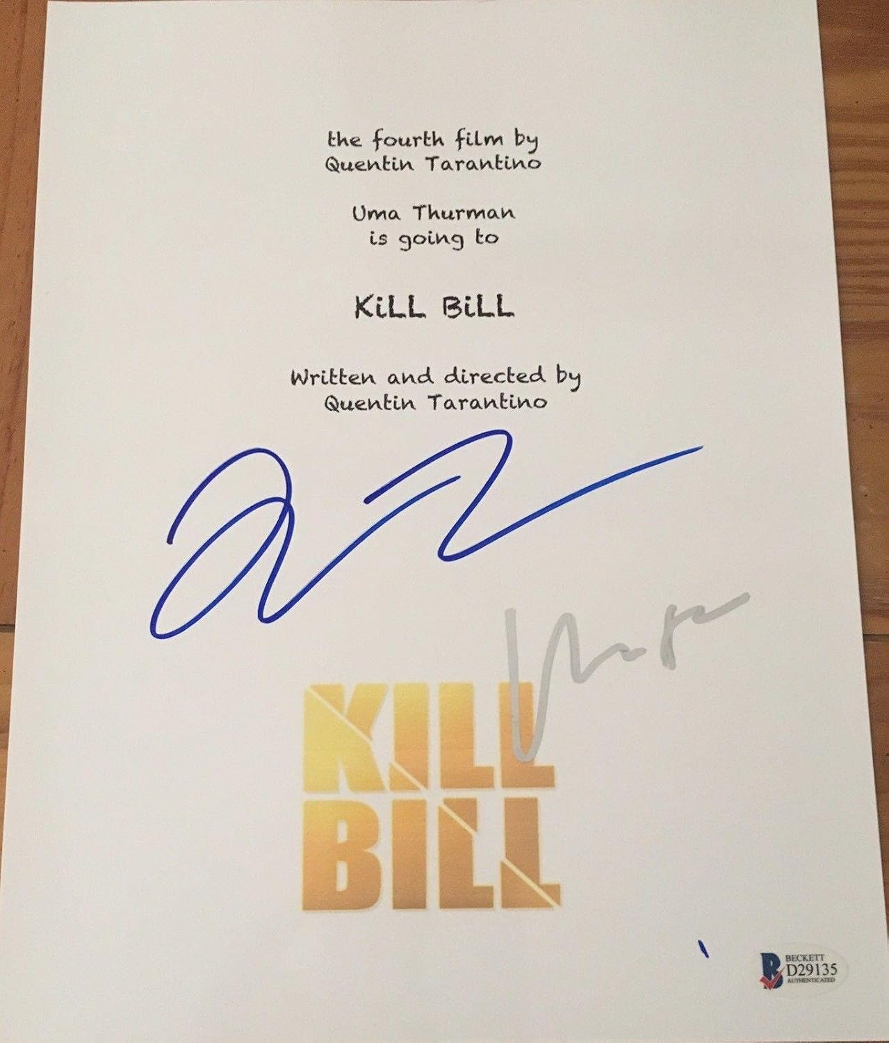 Quentin Tarantino Uma Thurman Signed Autograph "kill Bill" Movie Script ...