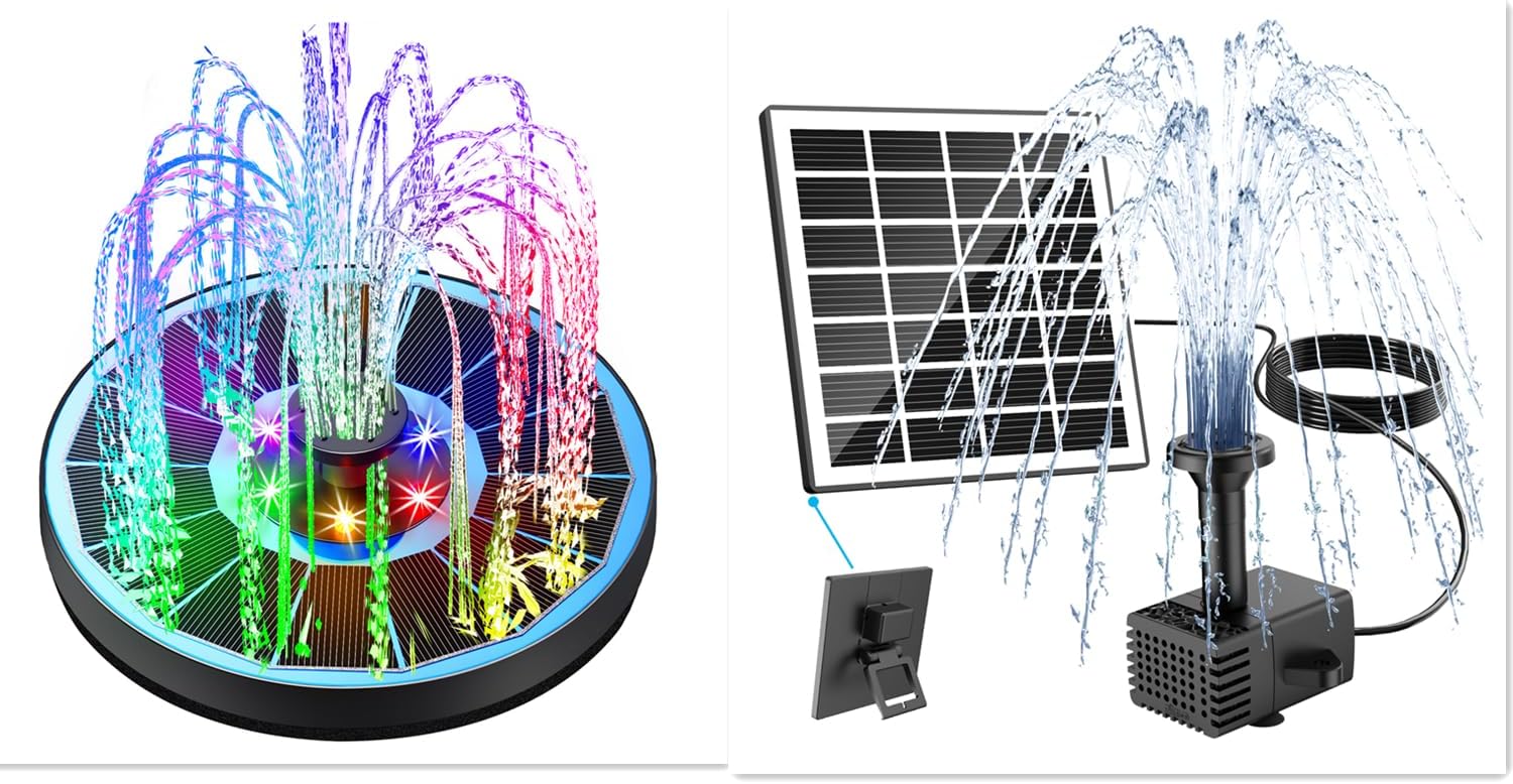 Amazon.com: Yzert Solar Bird Bath Fountains with Colorful Lights+ Solar ...