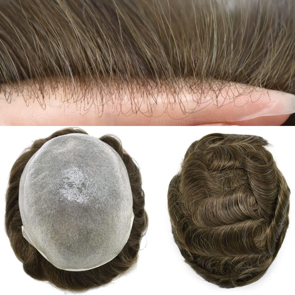 Amazon.com : Mens Toupee Non-Surgical Ultra Thin Skin Human Hair System ...
