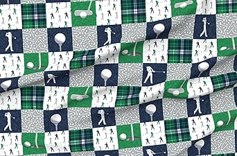 Amazon.com: Spoonflower Fabric - Golf Patchwork Golfing Green Navy Gray ...