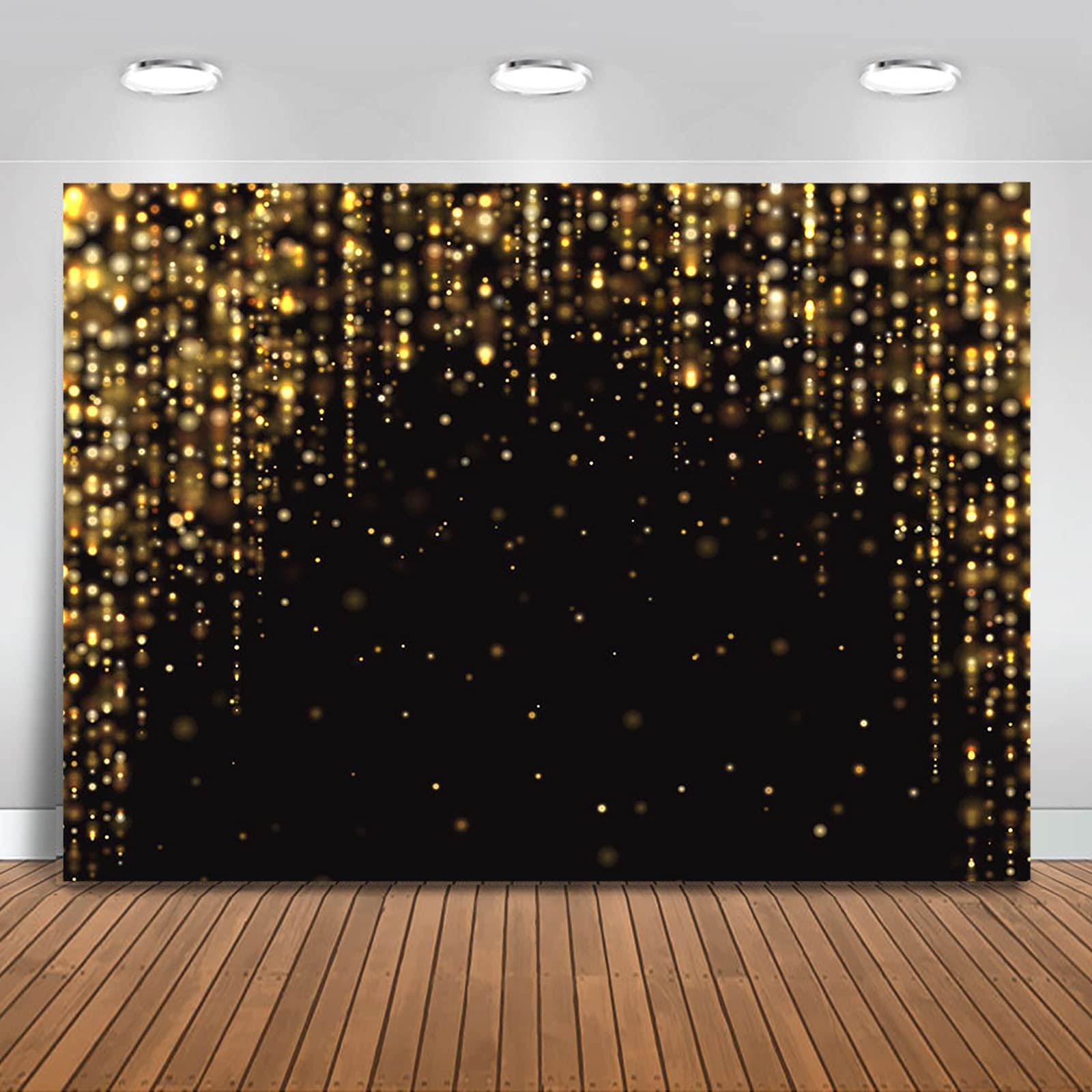 Amazon.com : Mocsicka Black and Gold Backdrop Black and Gold Party ...