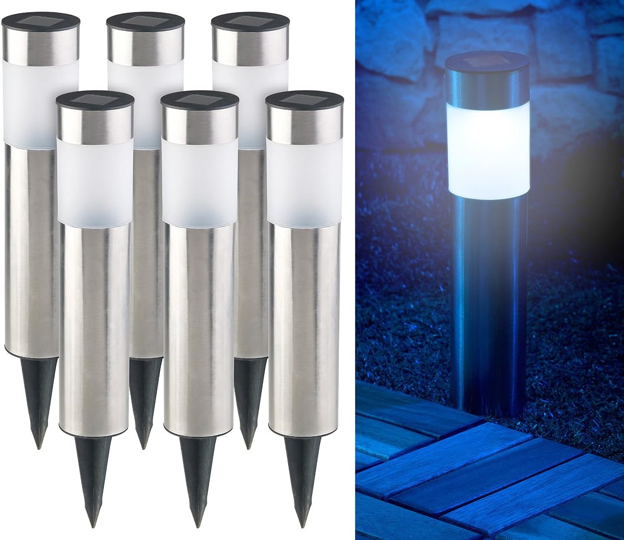 Lunartec Solar Gartenleuchten: 6er-Set elegante Edelstahl-Solar-LED ...