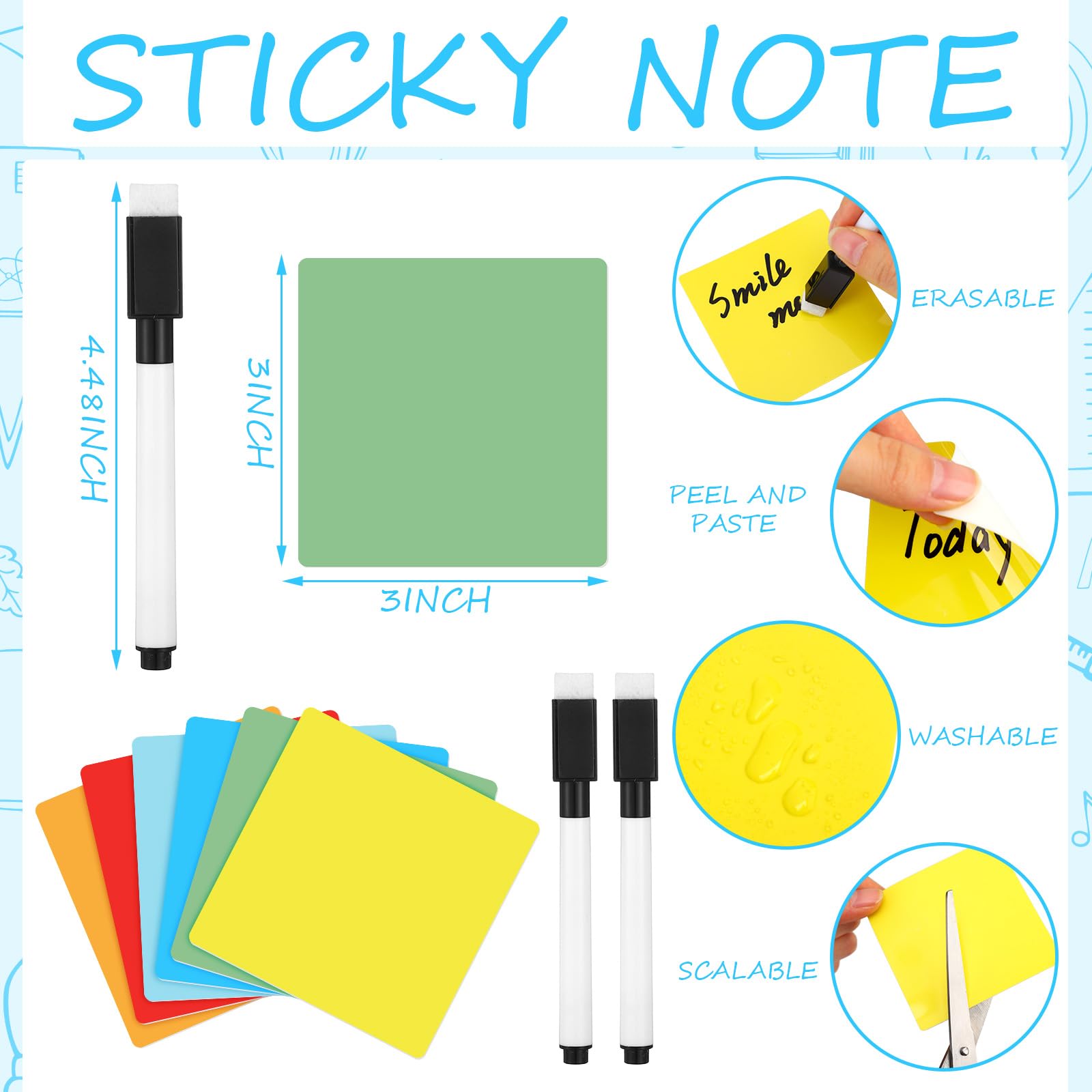 Snapklik.com : Crtiin 24 Pack Dry Erase Sticky Notes Reusable ...