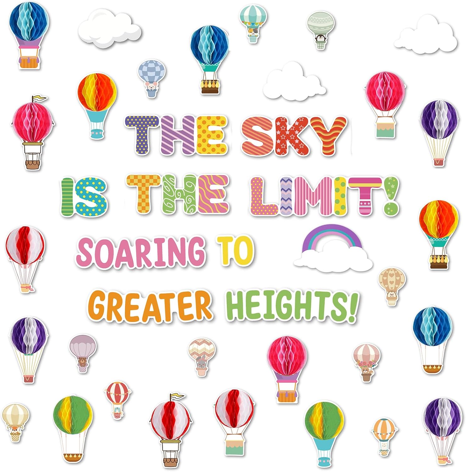 Amazon.com: 55 PCS Hot Air Balloon Bulletin Board Decor Set-3D ...