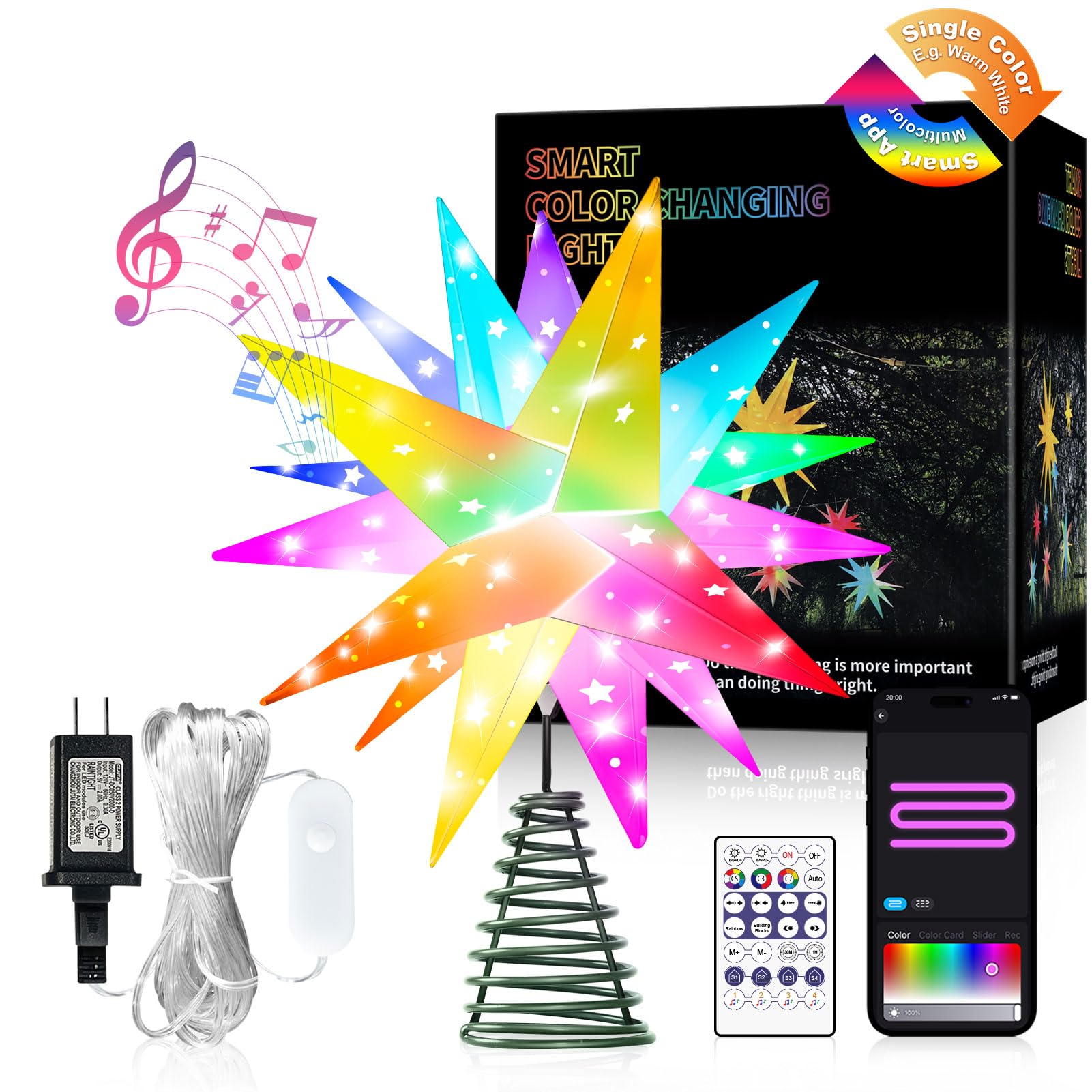 Snapklik.com : Smart 13 Moravian Star Tree Topper Lighted - 54 LED 3D ...