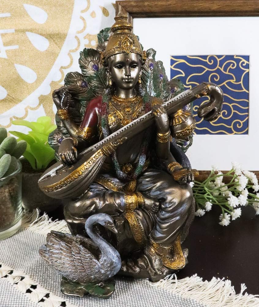 Amazon.com: Ebros Hindu Goddess Saraswati Playing Veena with Swan ...