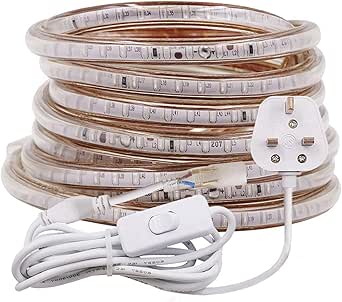 GQL 12m LED Strip Light with Switch (3m Plug Cable), AC 220V 230V IP65 ...