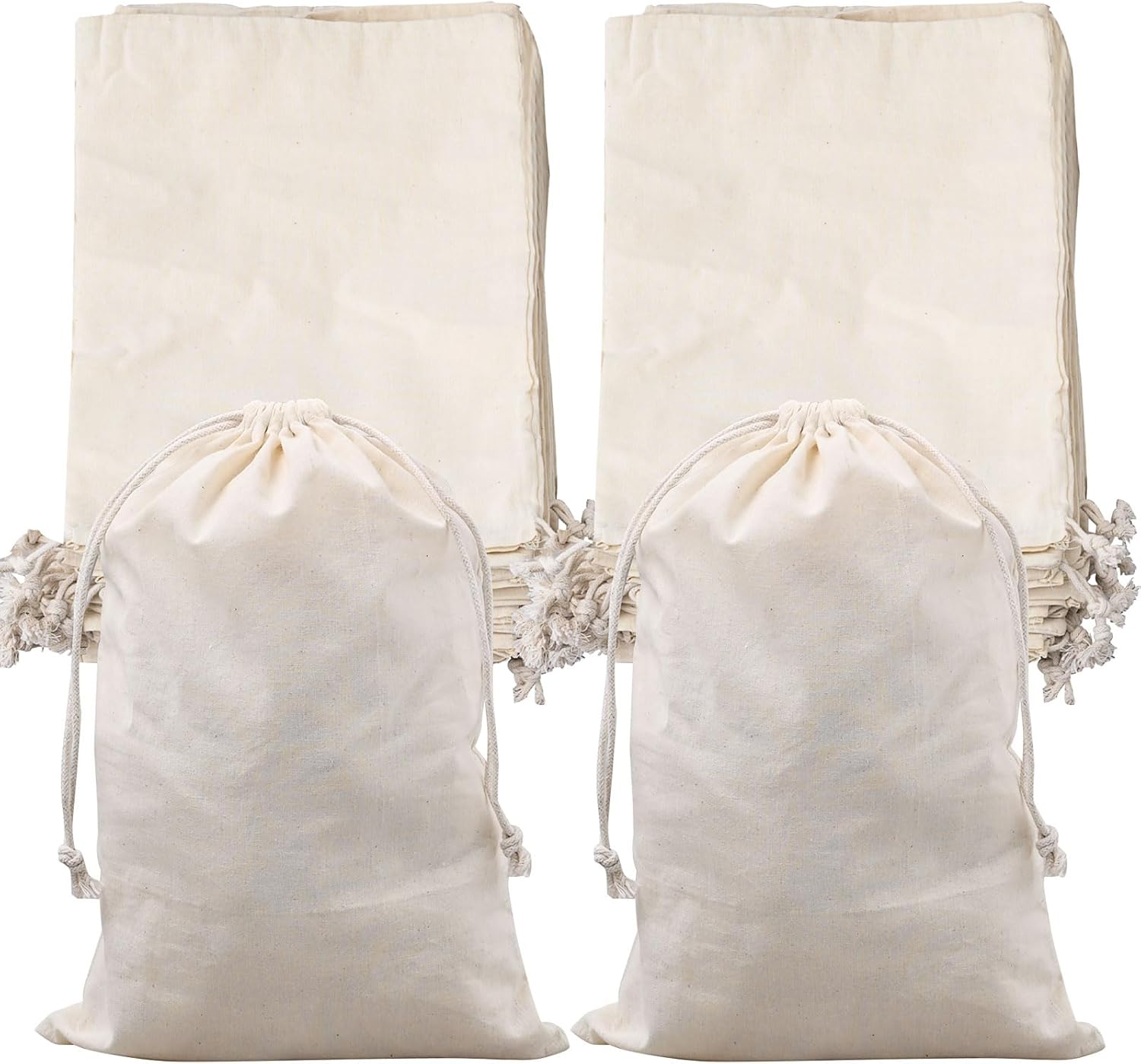 50 Pieces Cotton Drawstring Bags, Organic Cotton Muslin Bags (15x20cm ...